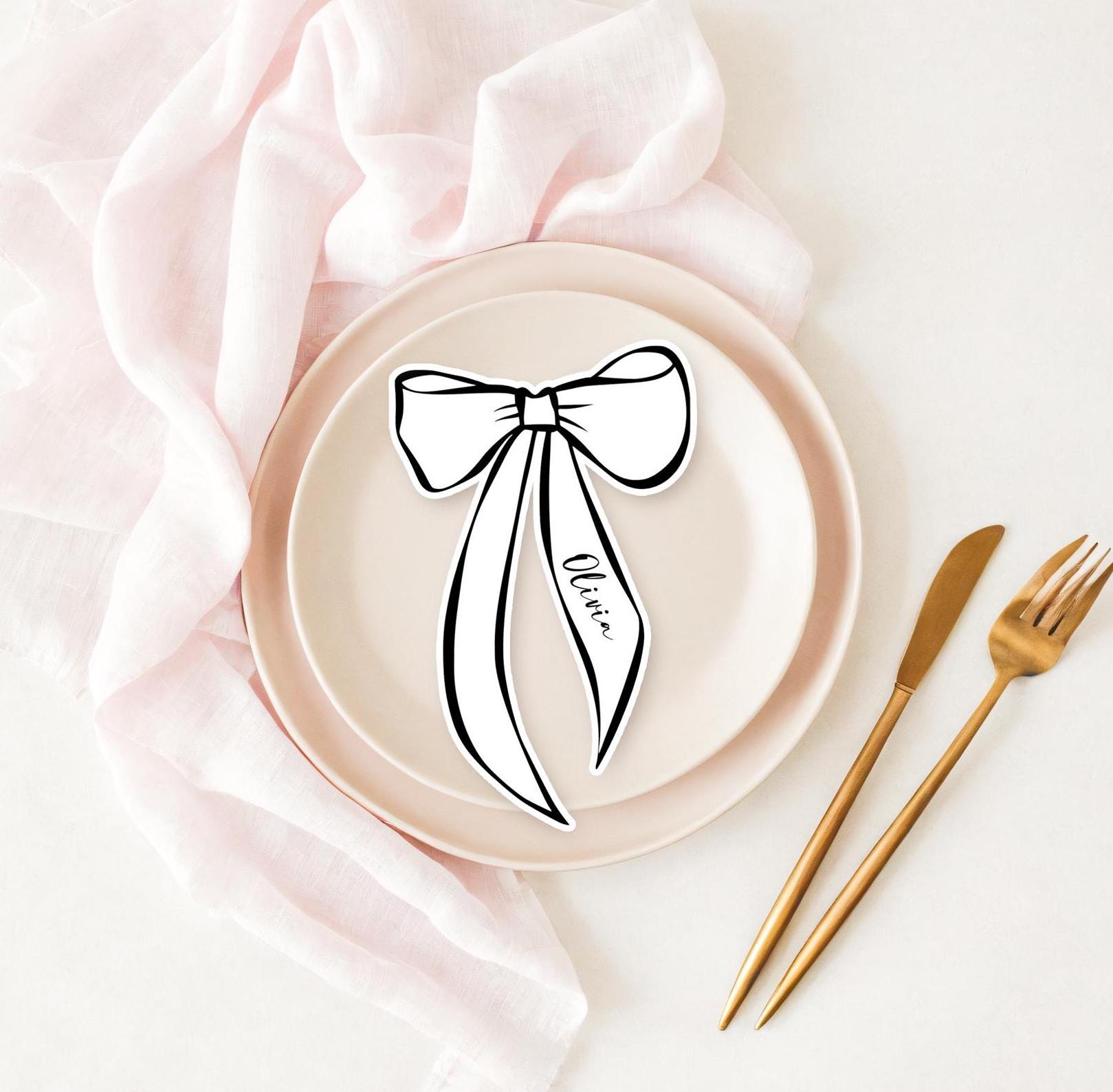 Bow Place Card Template, Wedding Name Card, Ribbon Editable Table Card ...