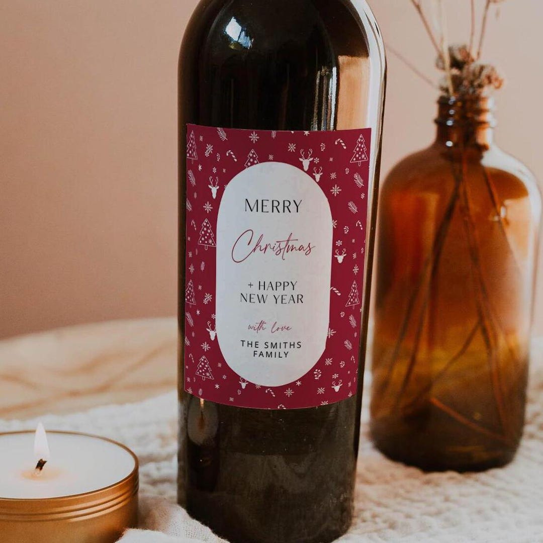 Editable Christmas Wine Bottle Label Template, Full Size Wine Bottle ...