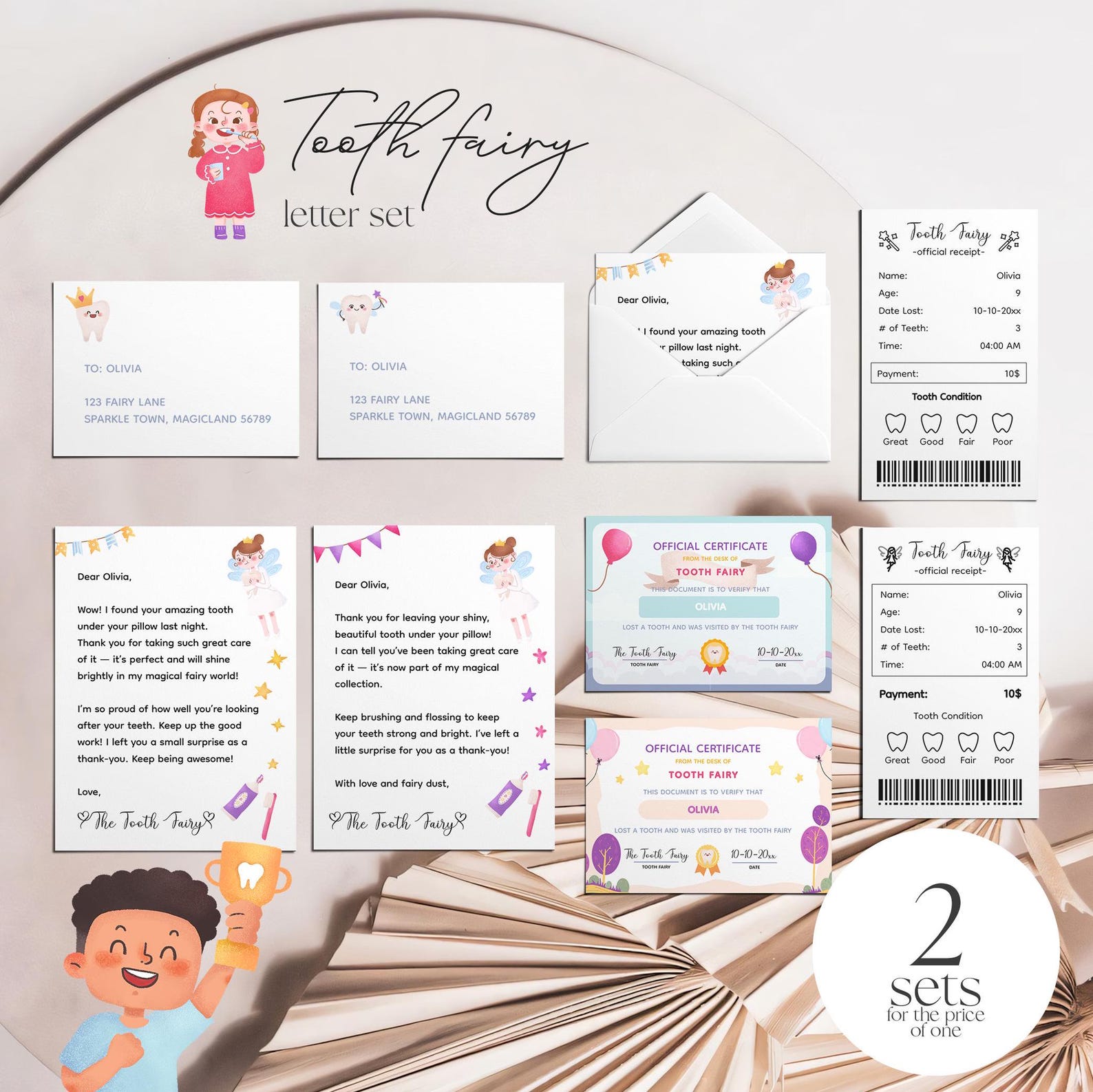 Printable Tooth Fairy Letter, Certificate, Envelope and Receipt, Mini Tooth Fairy Note, Editable ...