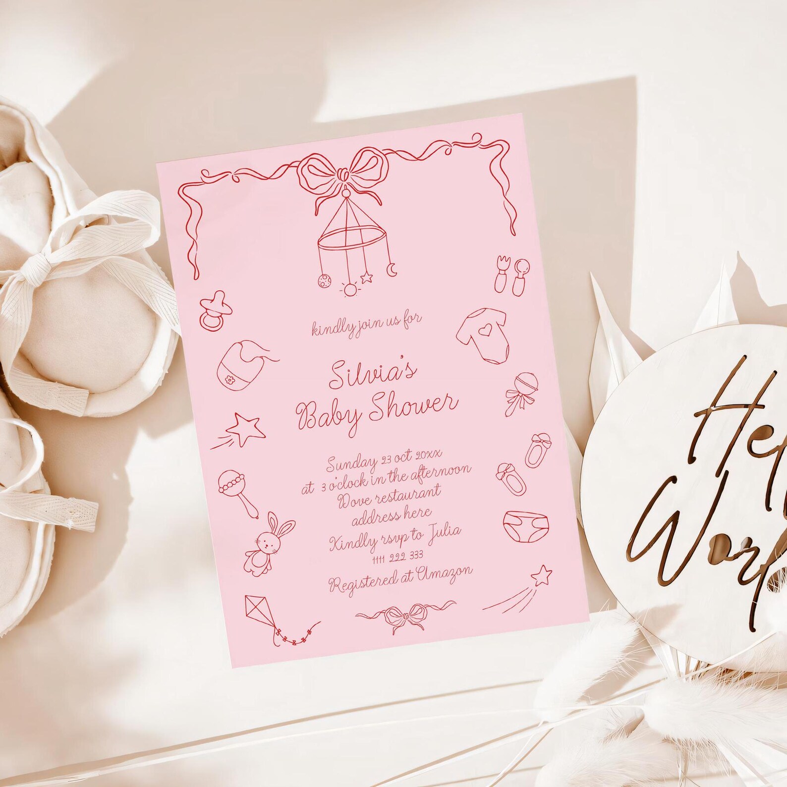 Hand Drawn Baby Shower Invitation Set Templates, Handwritten Invite ...