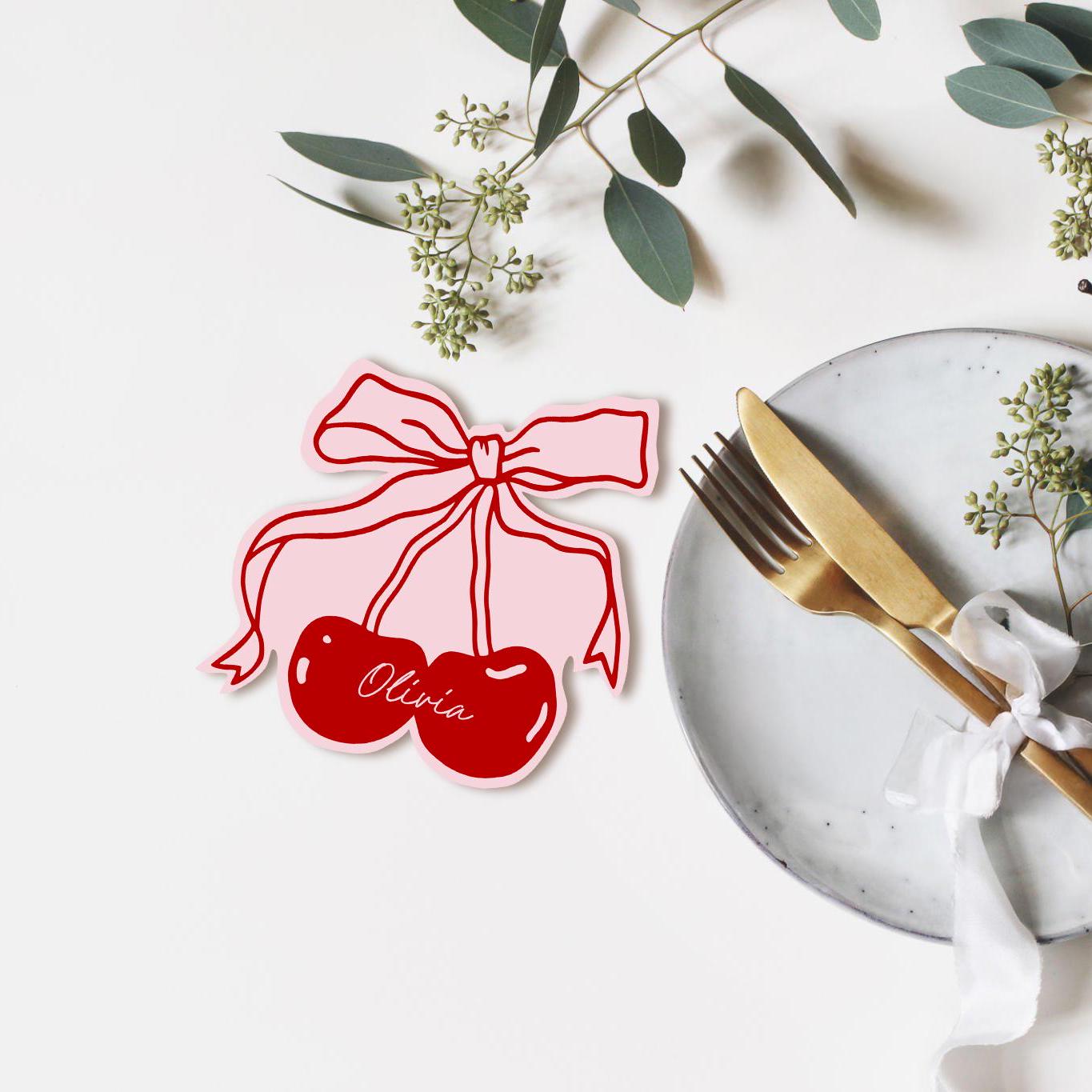 Cherry Place Card Template, Whimsical Place Card, Cherry Table Card ...