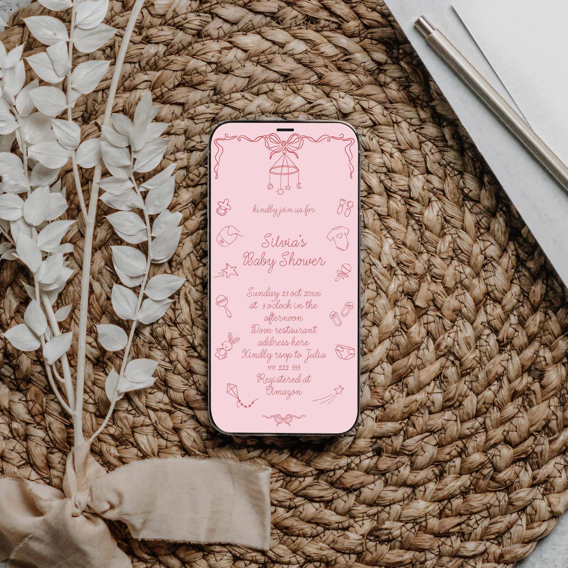 Handwritten Baby Shower Mobile Invitation, Baby Girl (digital Download ...