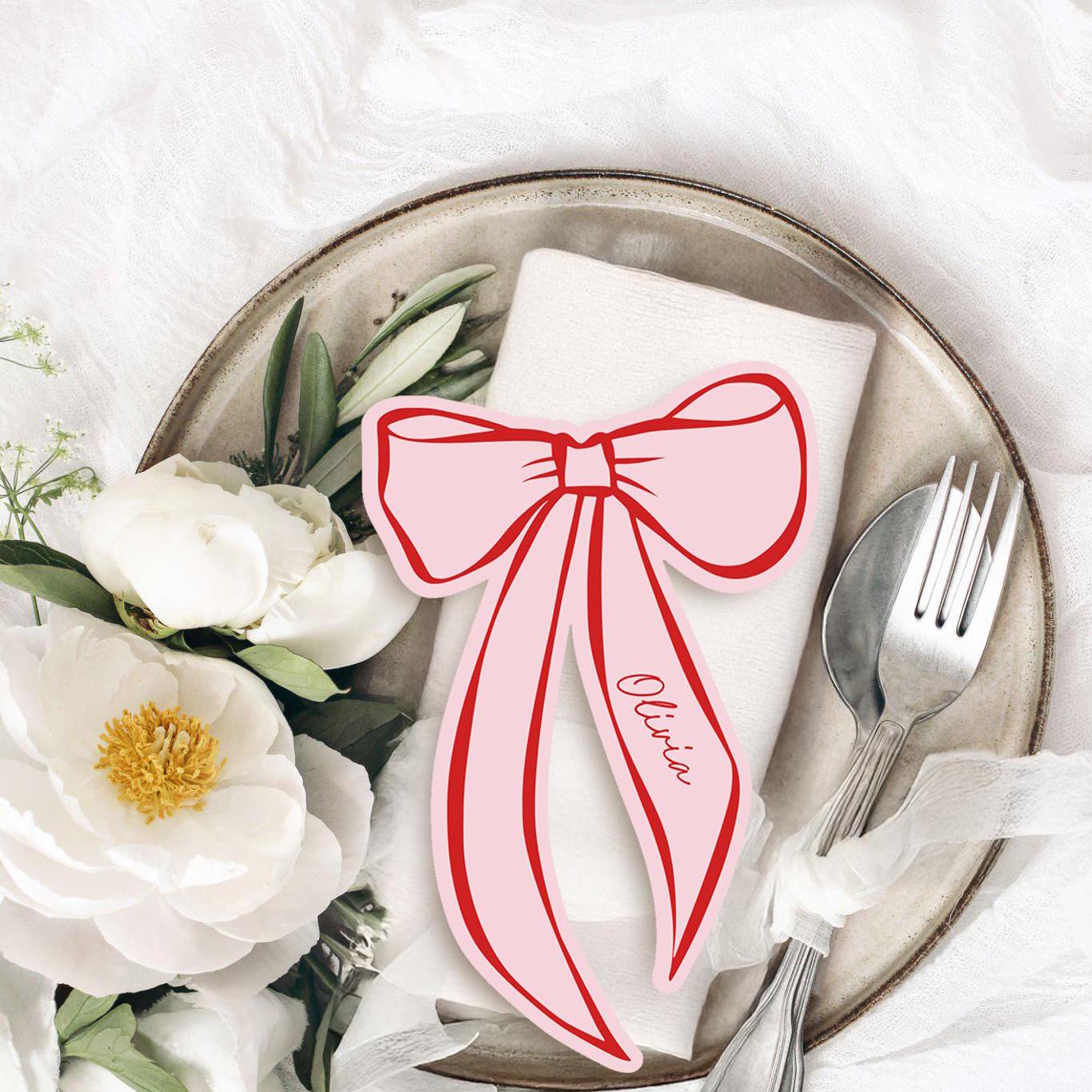 Bow Place Card Template, Wedding Name Card, Ribbon Table Card, Fancy ...