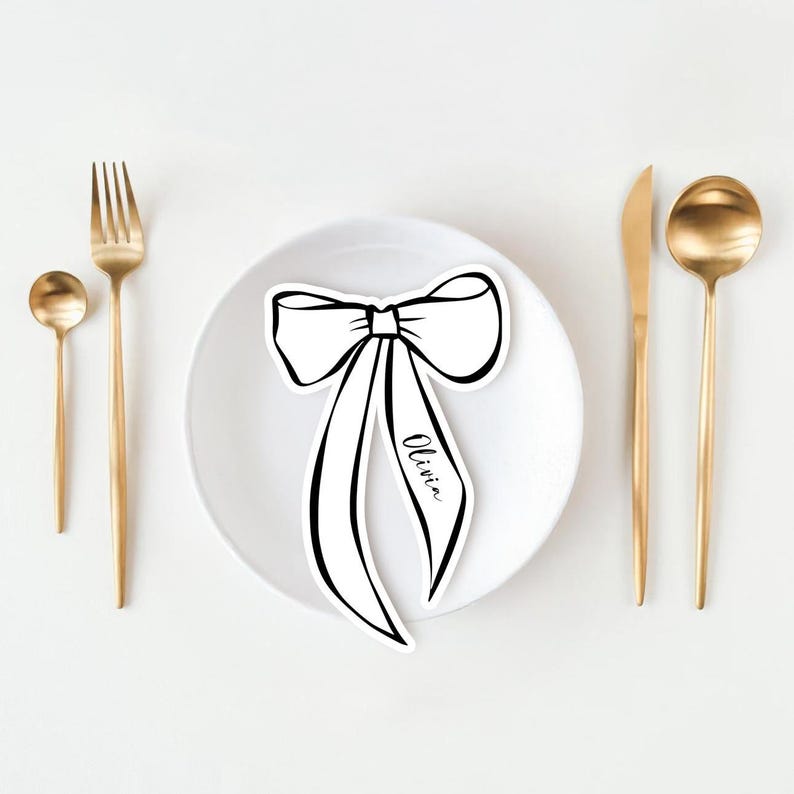 Bow Place Card Template, Wedding Name Card, Ribbon Editable Table Card ...