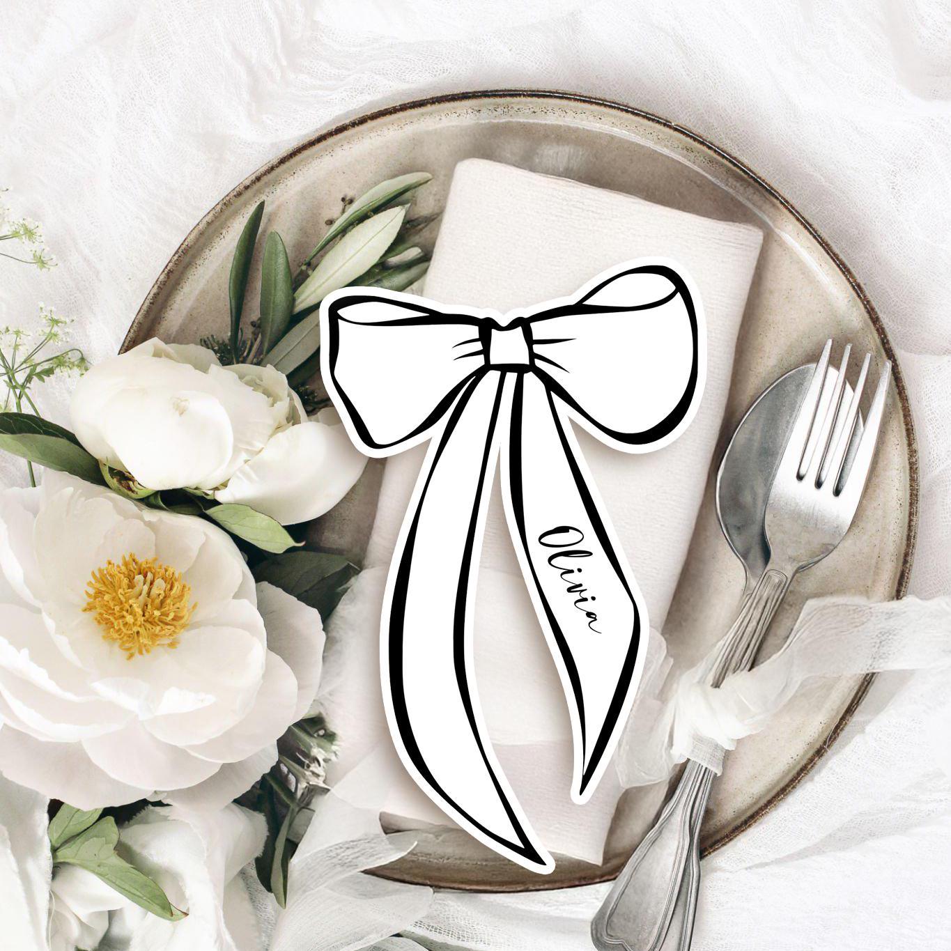 Bow Place Card Template, Wedding Name Card, Ribbon Editable Table Card ...