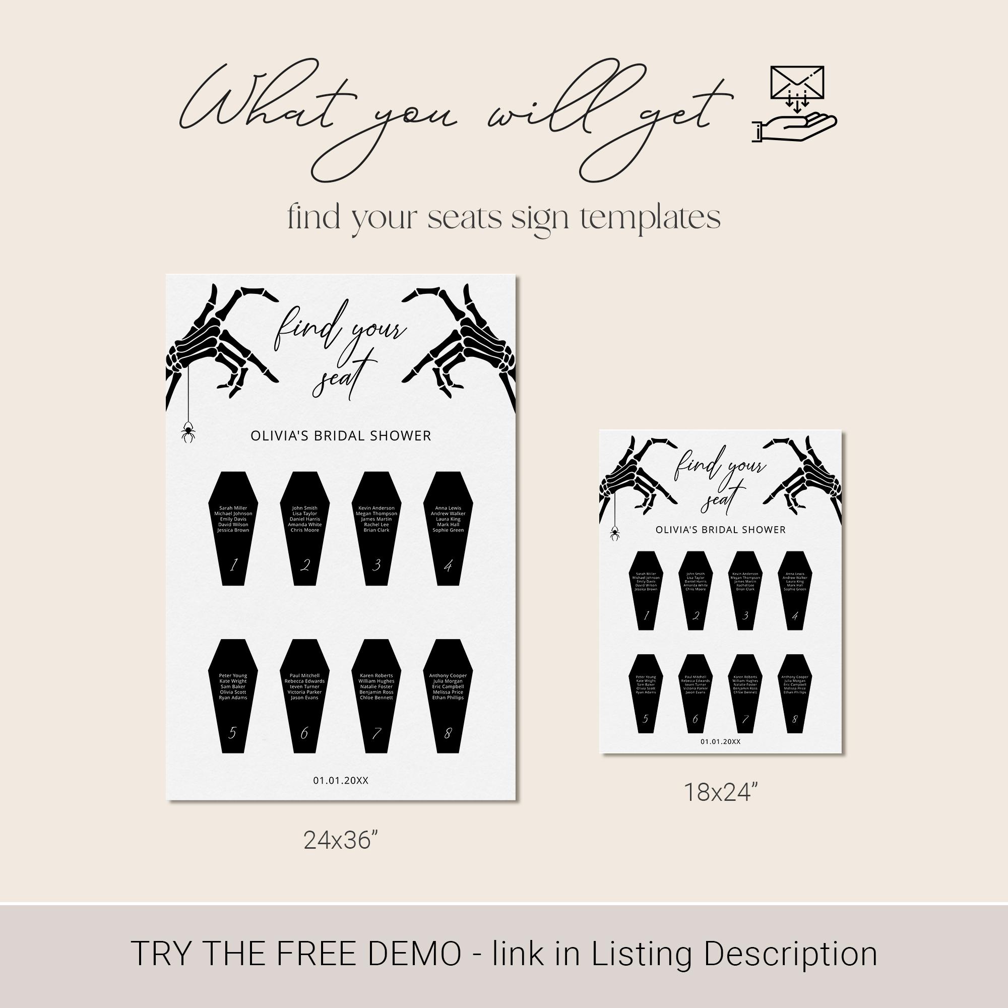Coffin Seating Chart Template | Halloween Bridal Shower Seating Chart ...