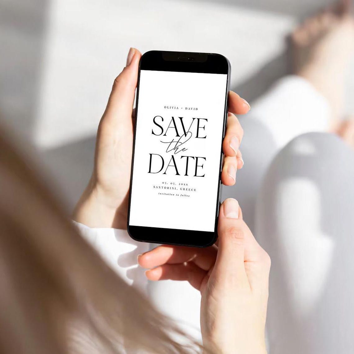 Digital Minimalist Save the Date Template, Mobile Editable Elegant Save ...