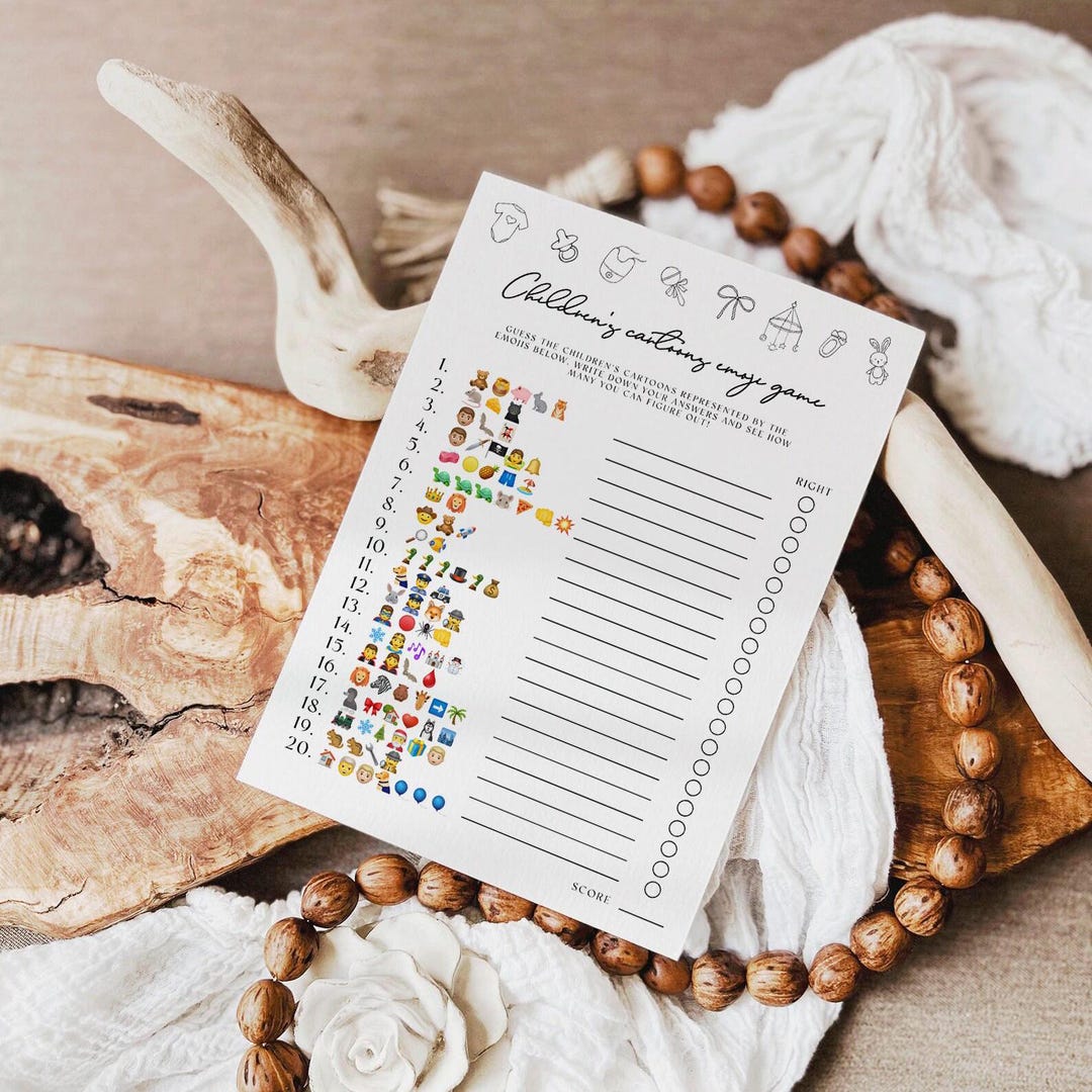 Children's Cartoons Emoji Pictionary Game | Baby Shower Emoji Game ...