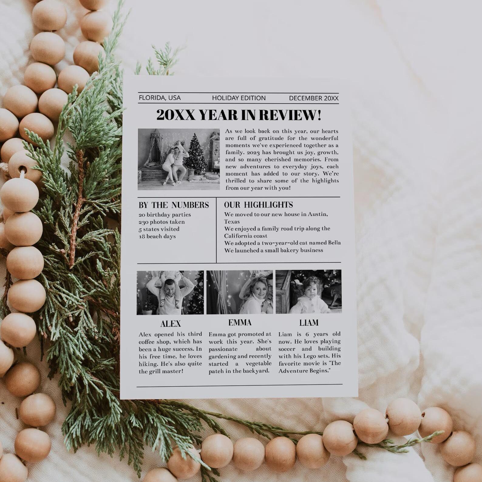Newspaper Christmas Card Template, Year in Review Photo Collage ...