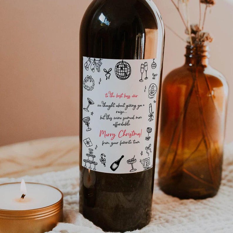 Funny Christmas Wine Label Template, Boss Gift (printable) - Etsy