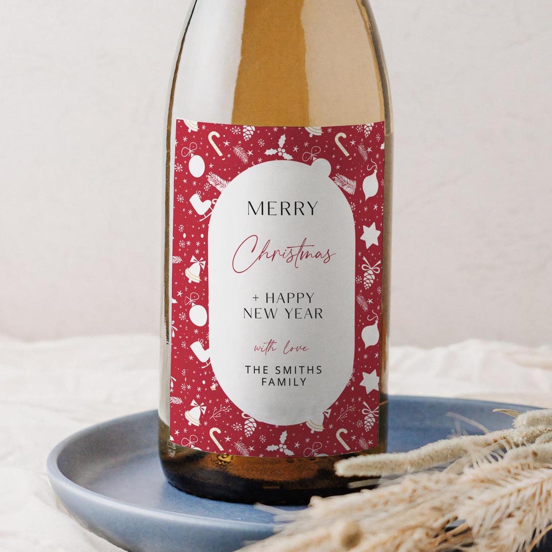 Editable Merry Christmas Wine Bottle Label Template, Full Size Wine ...