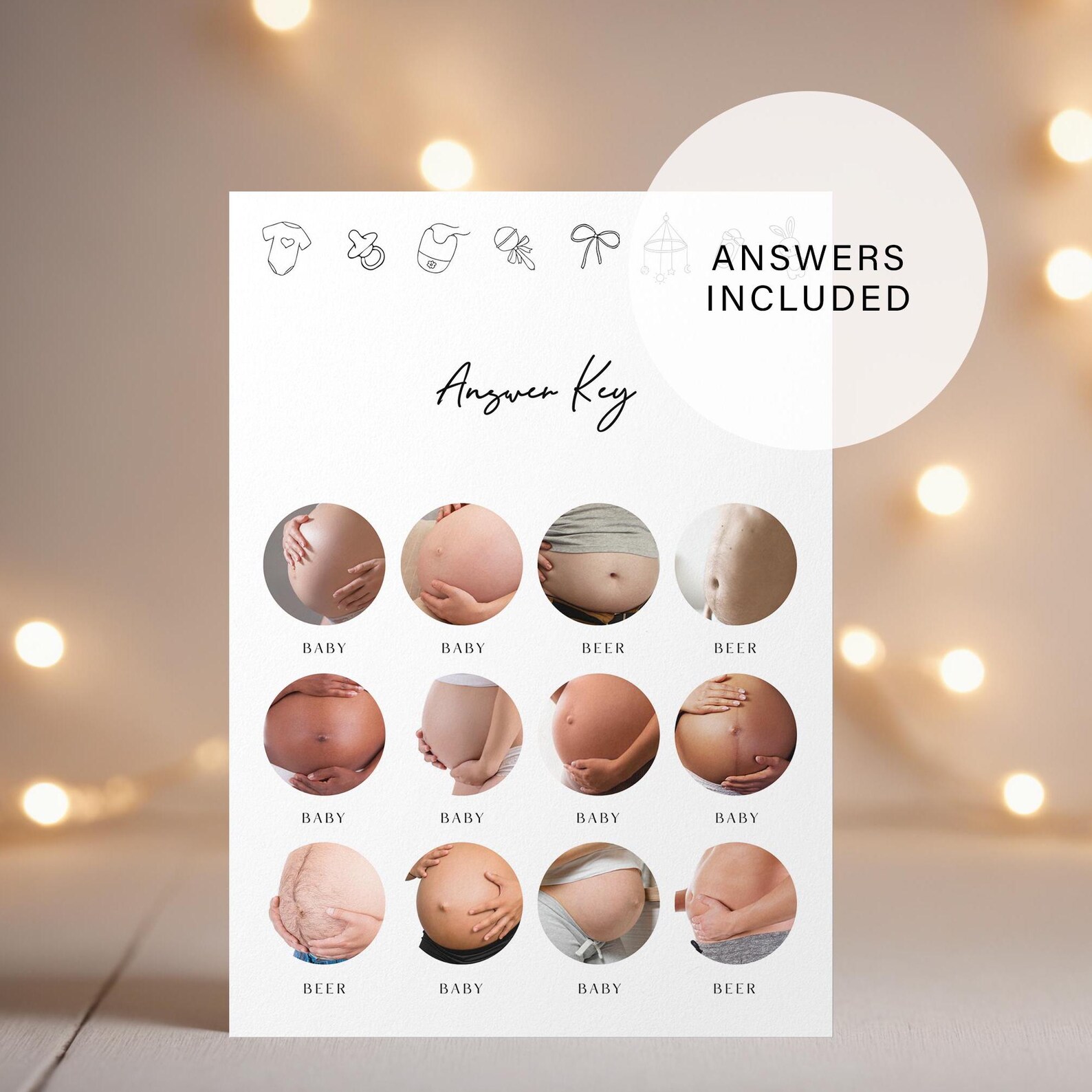 Hand Drawn Baby or Beer Belly Game, Pregnant or Beer Belly Baby Shower ...