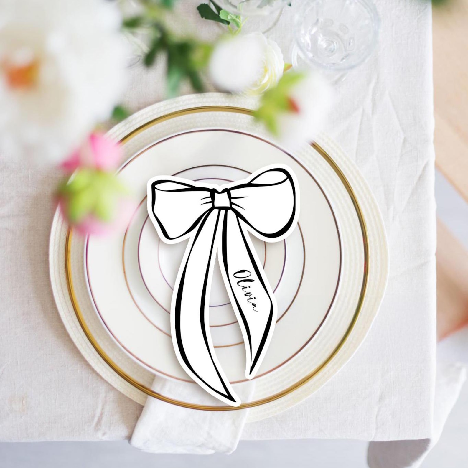 Bow Place Card Template, Wedding Name Card, Ribbon Editable Table Card ...