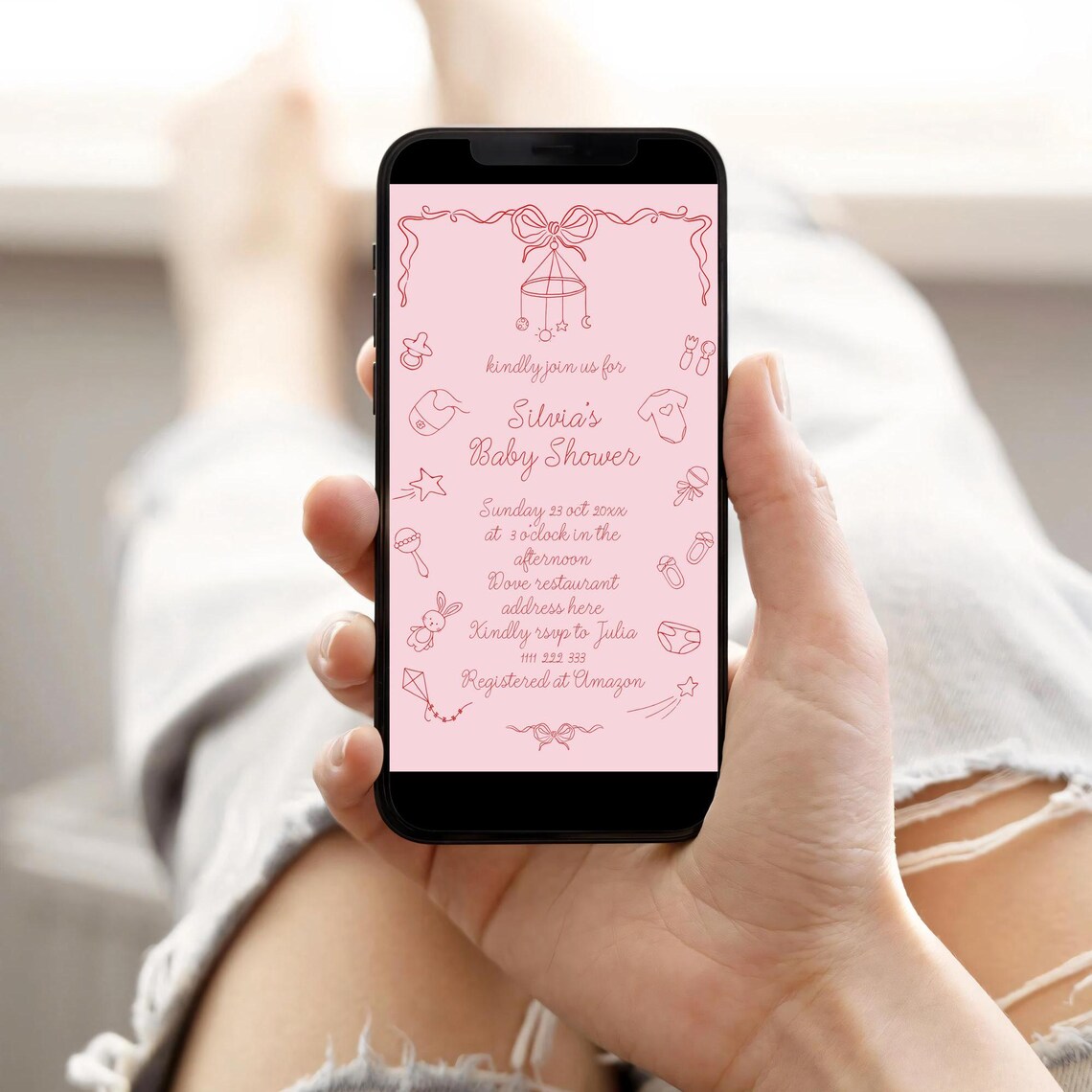 Handwritten Baby Shower Mobile Invitation, Baby Girl (digital Download ...
