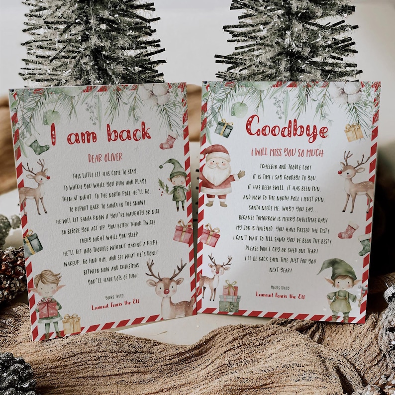 Editable Elf Arrival Letter Set, Christmas Hello Goodbye Cards (digital ...