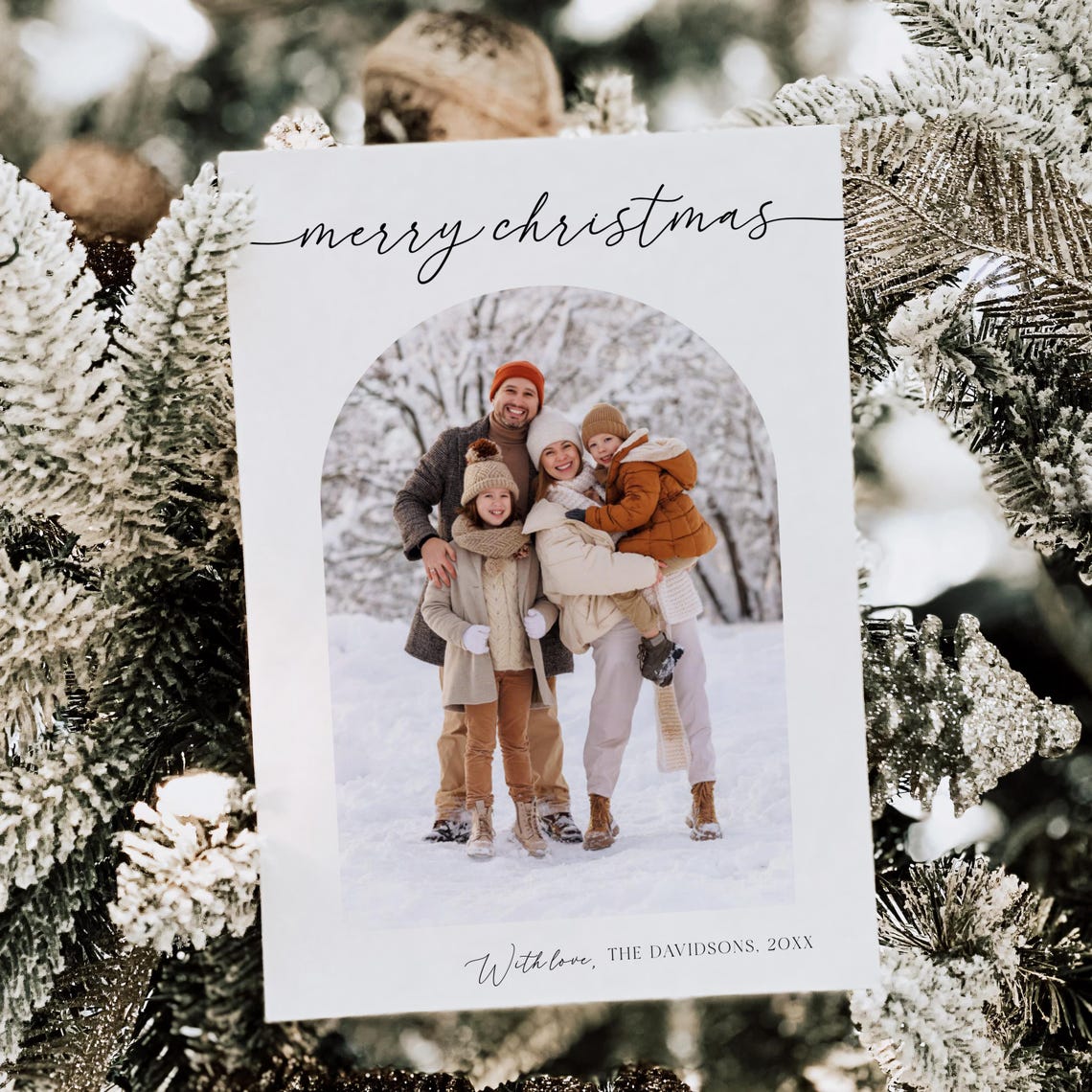 Modern Minimalist Photo Holiday Card Template, Printable Simple ...