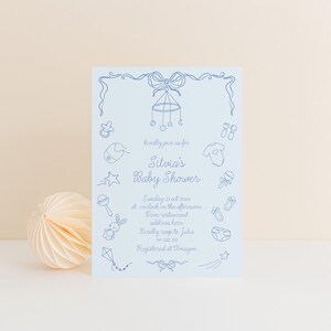 Hand Drawn Baby Shower Invitation, Handwritten Invite, Blue Bow Party # ...