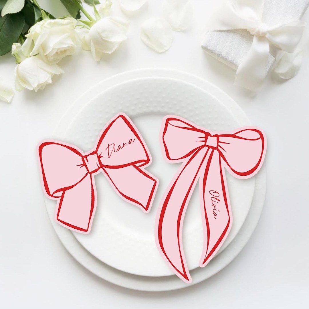 Bow Place Card Template, Wedding Name Card, Ribbon Table Card, Fancy ...