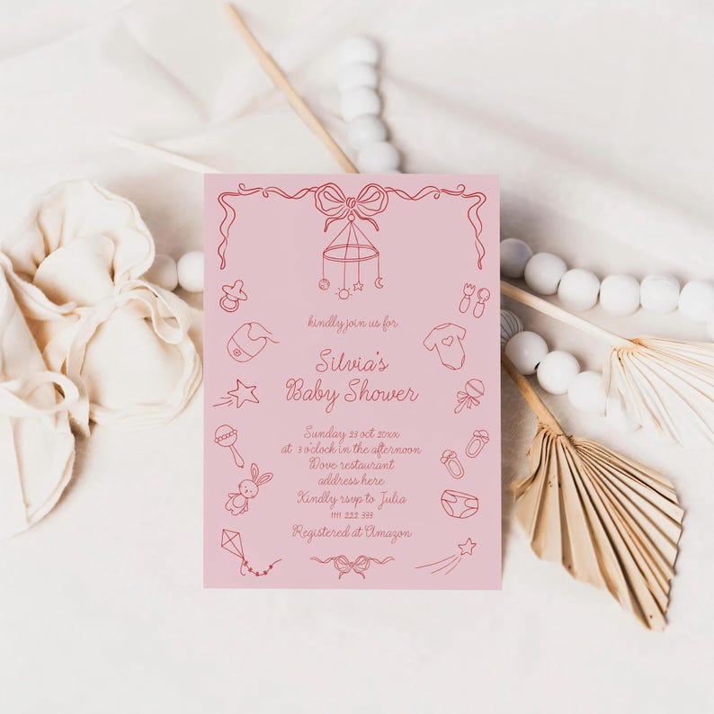 Hand Drawn Baby Shower Invitation Set Templates, Handwritten Invite ...
