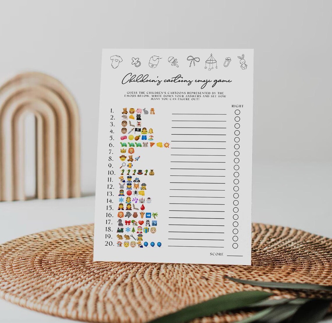 Children's Cartoons Emoji Pictionary Game | Baby Shower Emoji Game ...
