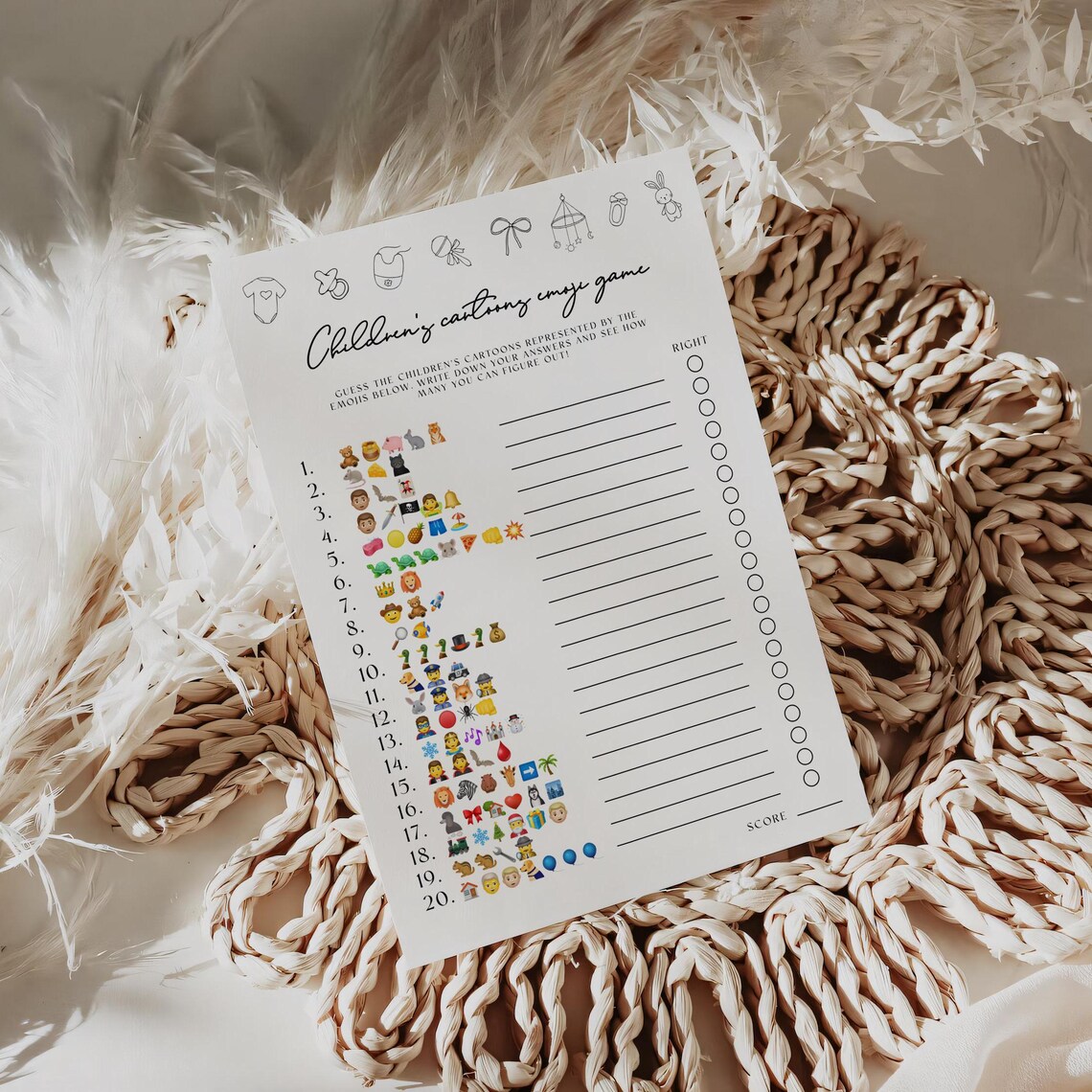 Children's Cartoons Emoji Pictionary Game | Baby Shower Emoji Game ...