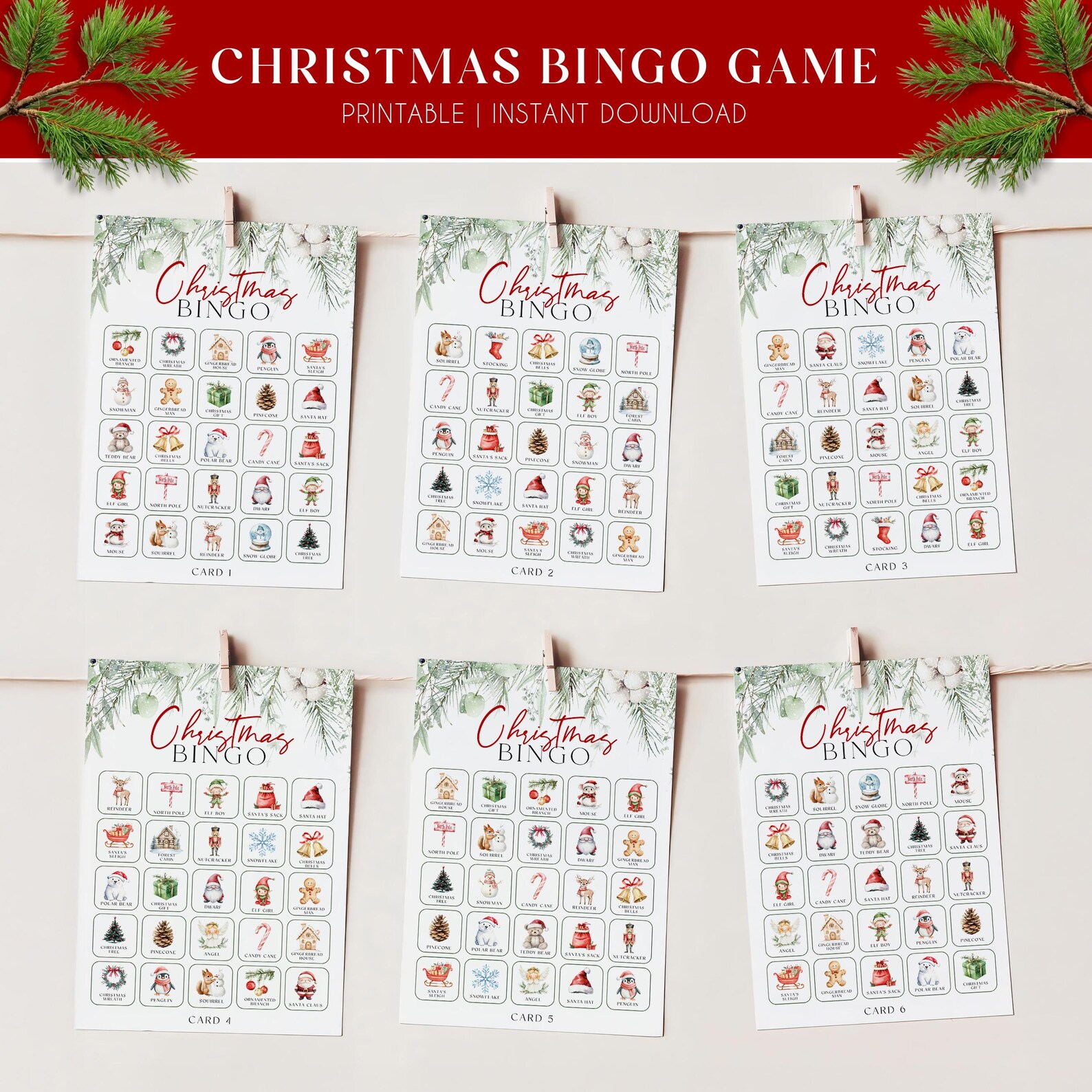 Christmas Bingo Game, Xmas Games, Kids Christmas Party Game, Christmas ...