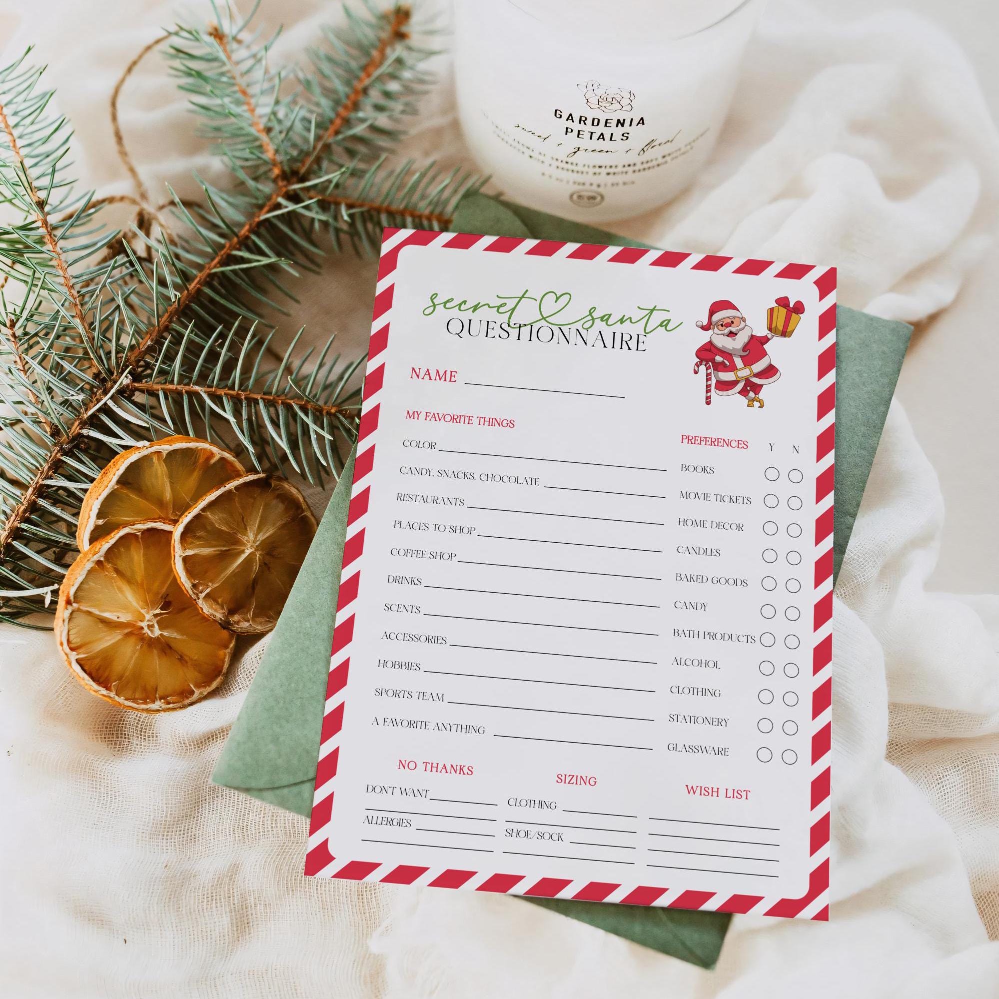 Secret Santa Questionnaire, Gift Exchange Form for Work & Home, Company ...