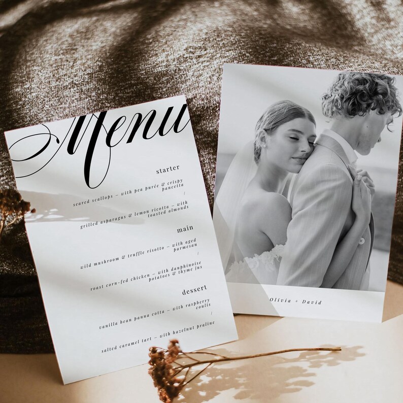 Minimalist Elegant Script Wedding Menu Template, Modern Wedding Menu ...