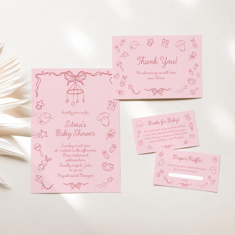 Hand Drawn Baby Shower Invitation Set Templates, Handwritten Invite ...