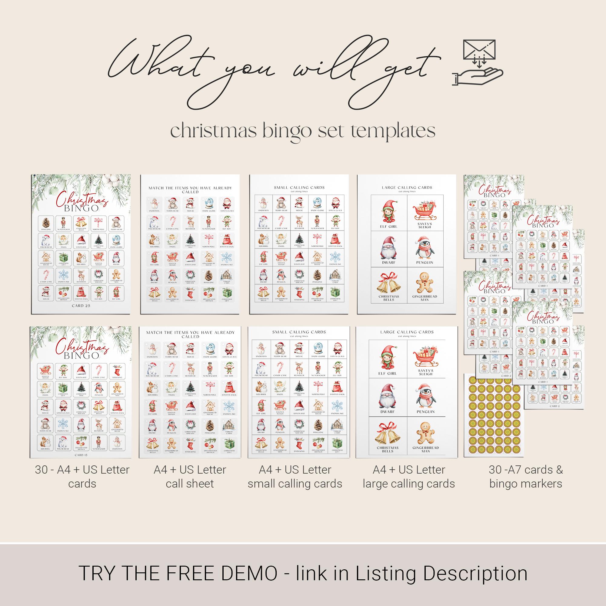 Christmas Bingo Game, Xmas Games, Kids Christmas Party Game, Christmas ...