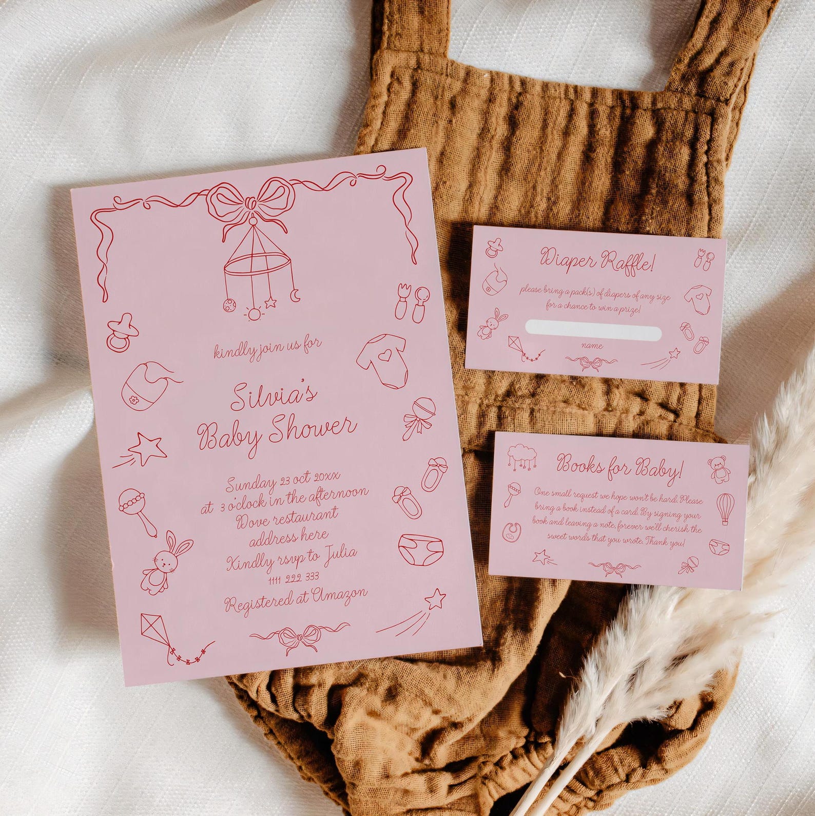 Hand Drawn Baby Shower Invitation Set Templates, Handwritten Invite ...