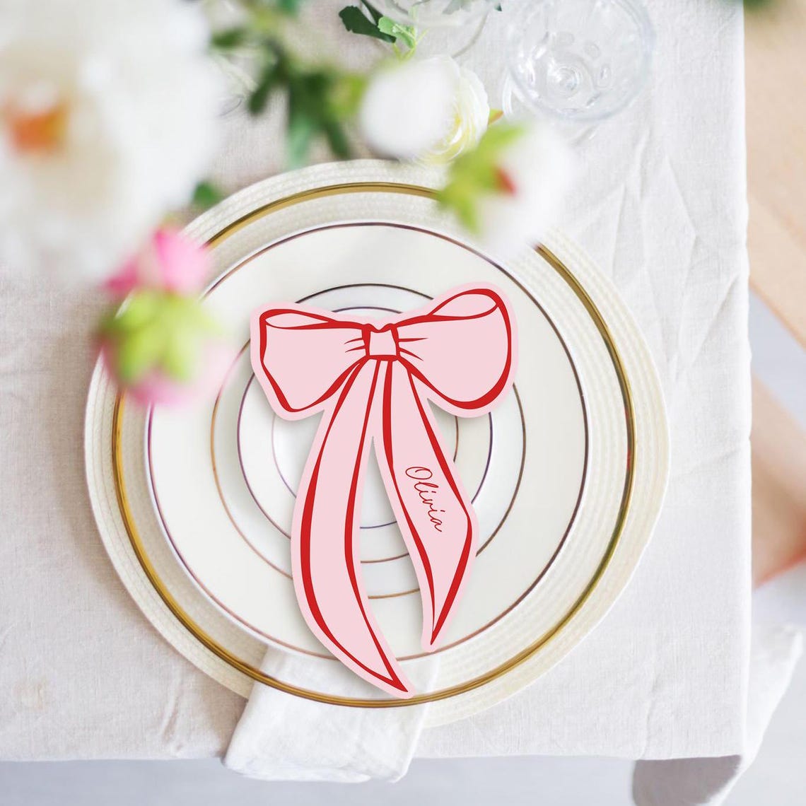 Bow Place Card Template, Wedding Name Card, Ribbon Table Card, Fancy ...