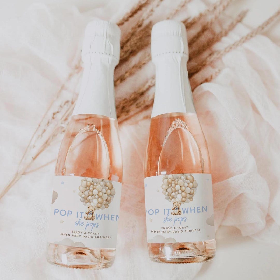 Teddy Bear Pop It When She Pops Mini Champagne Labels, Printed Wine ...