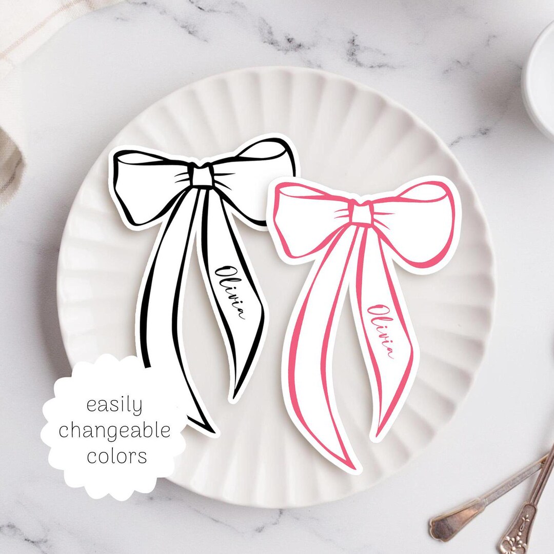 Bow Place Card Template, Wedding Name Card, Ribbon Editable Table Card ...