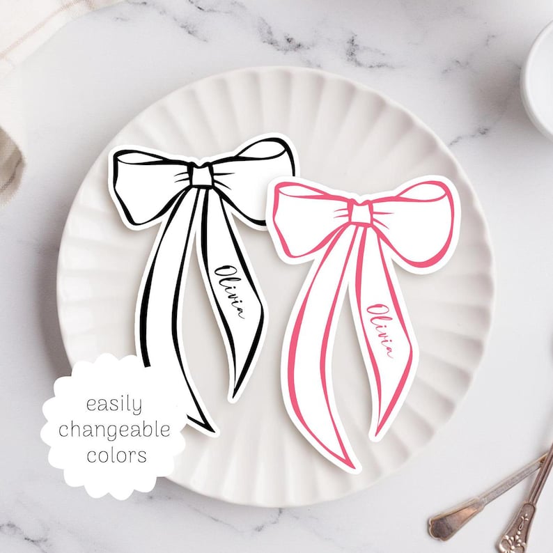 Bow Place Card Template, Wedding Name Card, Ribbon Editable Table Card ...