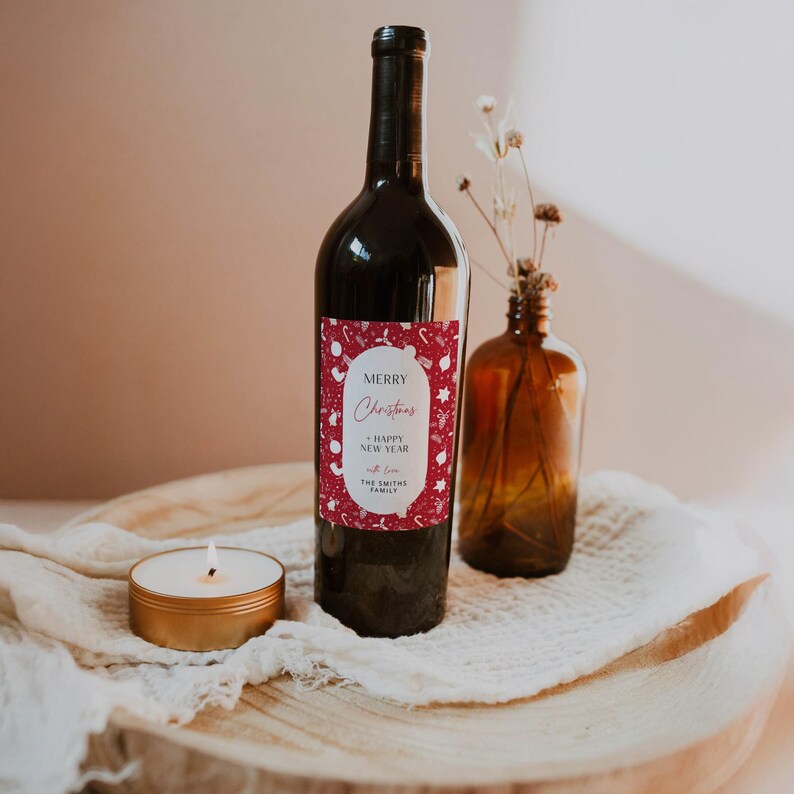Editable Merry Christmas Wine Bottle Label Template, Full Size Wine ...