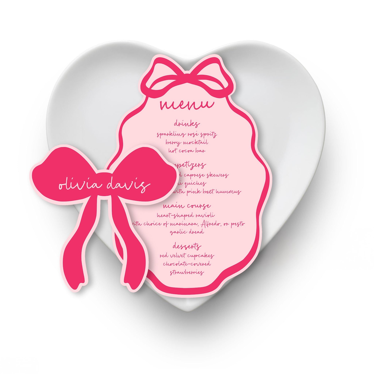 Bow Menu Template, Wedding Name Card, Ribbon Table Card, Fancy Bridal ...