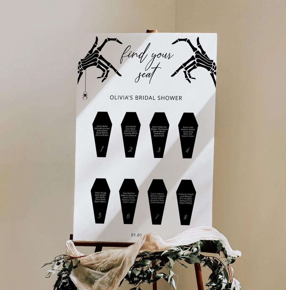 Coffin Seating Chart Template | Halloween Bridal Shower Seating Chart ...