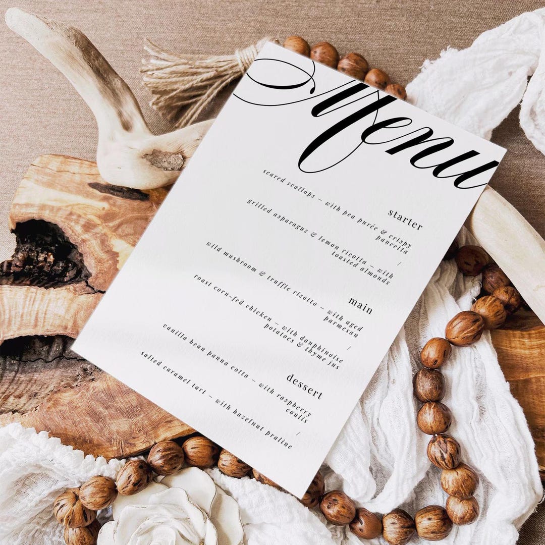 Minimalist Elegant Script Wedding Menu Template, Modern Wedding Menu ...