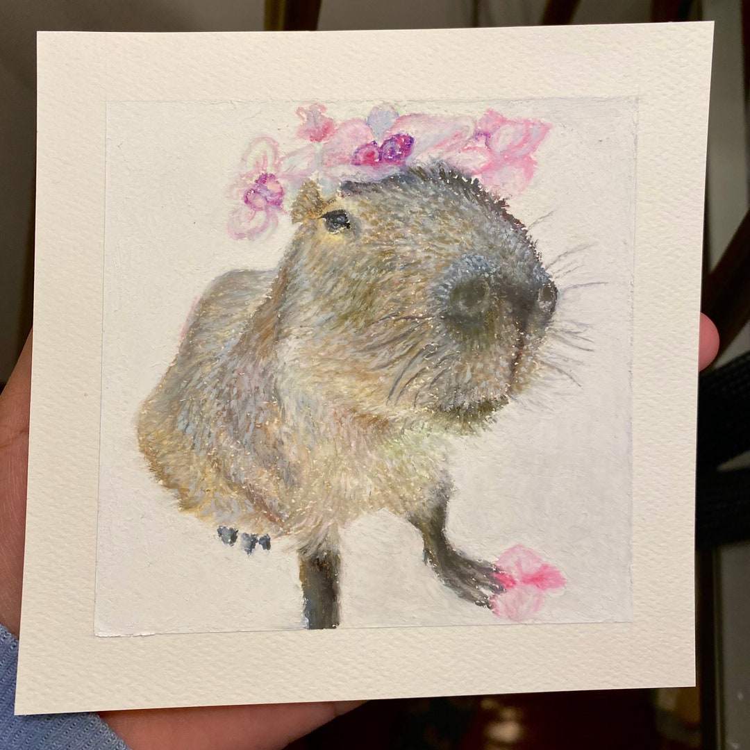 Capybara 5x5inches Oil Pastel Painting Original Wall Art Artwork ...