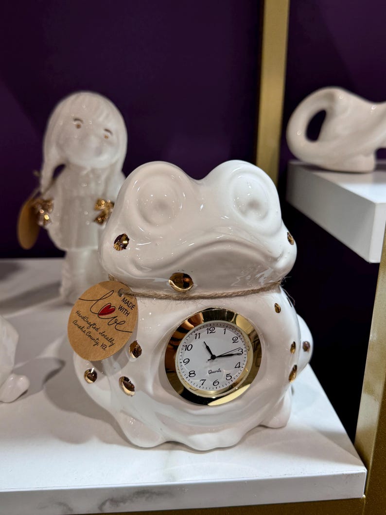 Handmade Ceramic Frog Clock White & Gold - Etsy