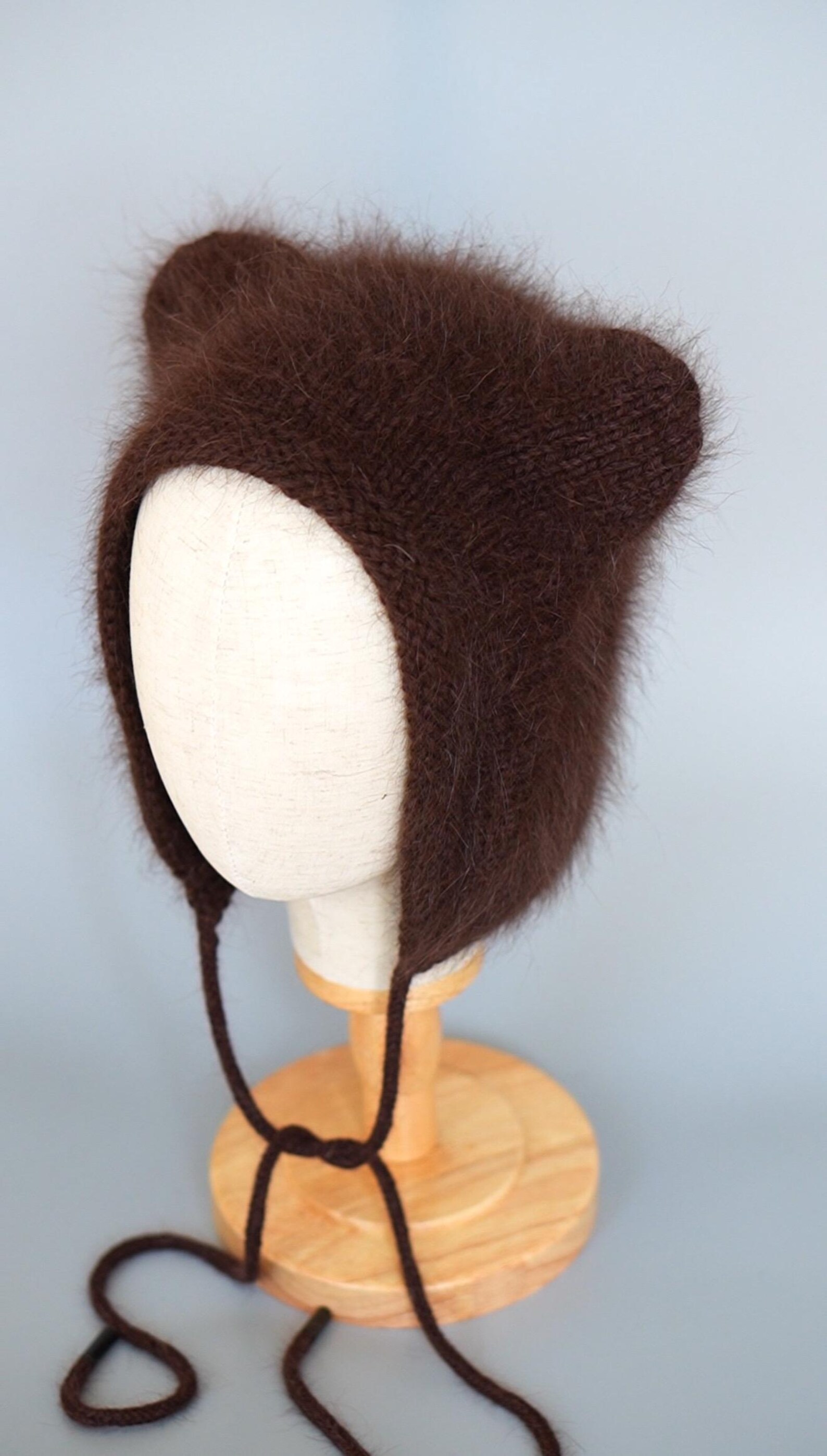 Bear Hood | Fluffy Knit Bonnet With Ears | Handmade Angora Bunny Hat ...