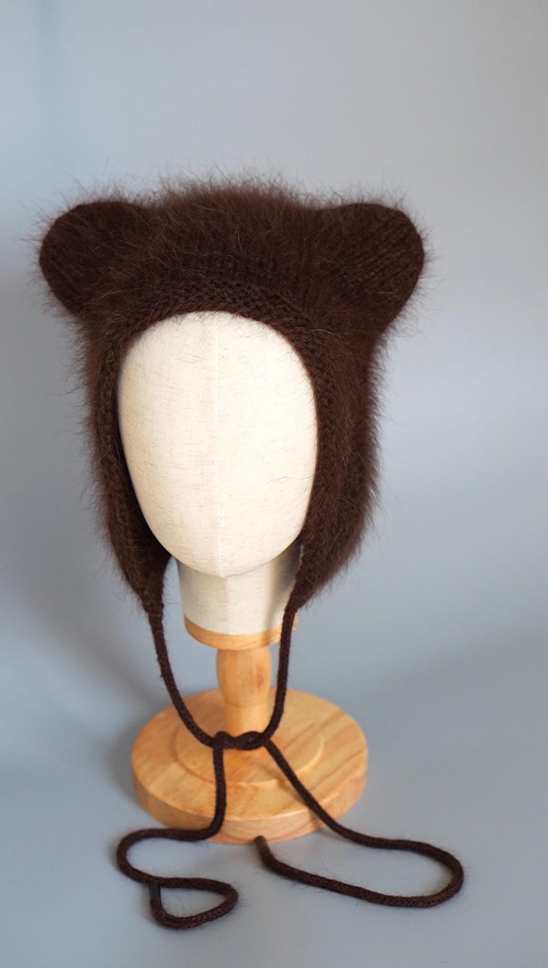 Bear Hood | Fluffy Knit Bonnet With Ears | Handmade Angora Bunny Hat ...