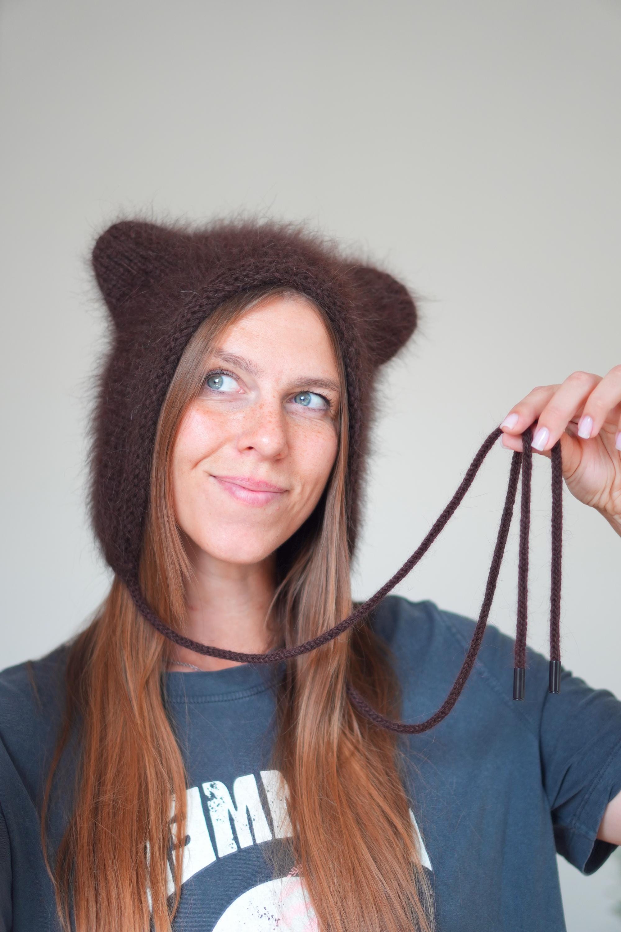 Bear Hood | Fluffy Knit Bonnet With Ears | Handmade Angora Bunny Hat ...