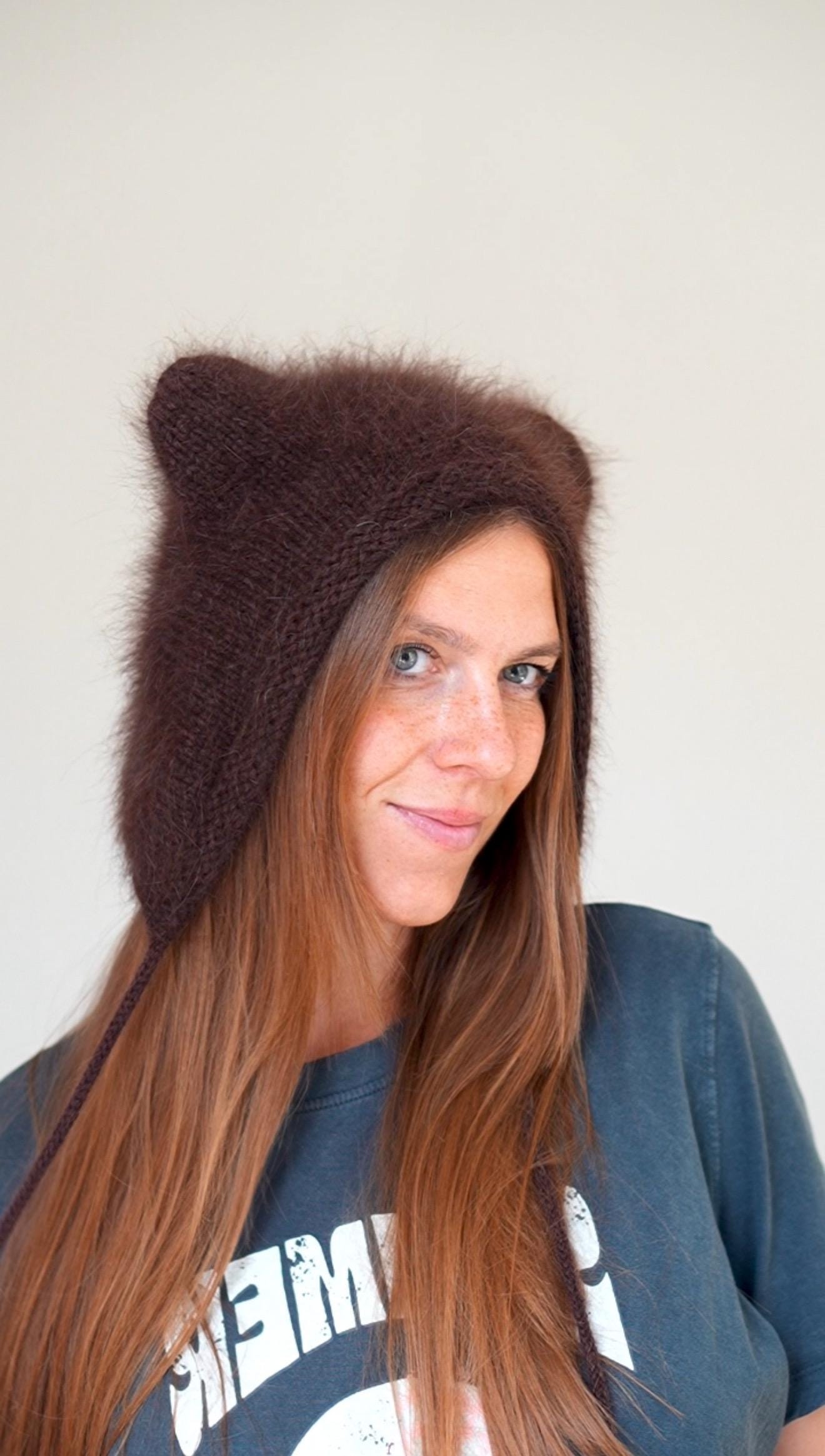 Bear Hood | Fluffy Knit Bonnet With Ears | Handmade Angora Bunny Hat ...
