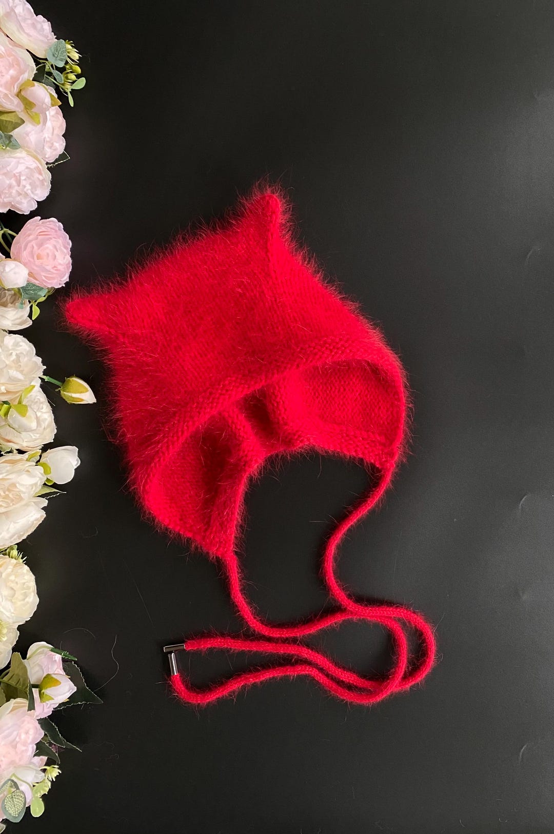 Spring Hand-knit Angora 70 Cat-ear Bonnet: Fluffy Hooded Kitty Hat - Etsy