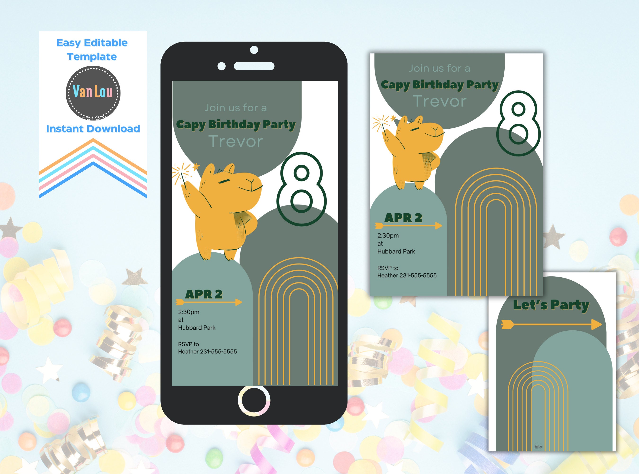 Capybara Birthday Invitation, Capy Party Invite, Capy Birthday, Capy ...