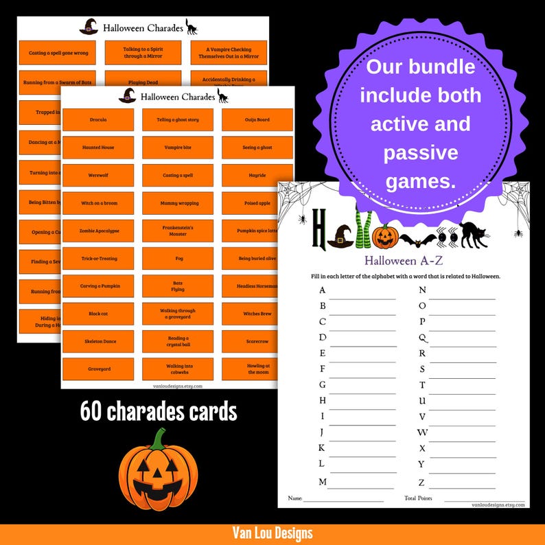 Adult Halloween Party, Printable Game Bundle: Pass the Pumpkin, Find ...