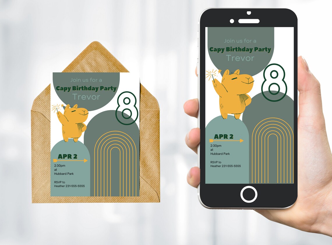 Capybara Birthday Invitation, Capy Party Invite, Capy Birthday, Capy ...