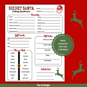 Christmas Secret Santa Questionnaire: Family Christmas Exchange ...